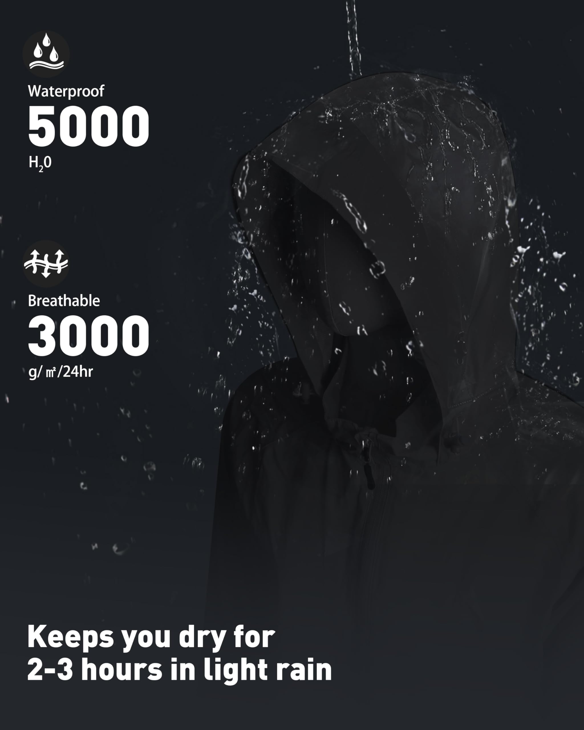ATLASLAVA Men's Packable Rain Jackets Lightweight Waterproof Reflective Windbreaker Coat with Hood Cycling Running Golf Black 3XL