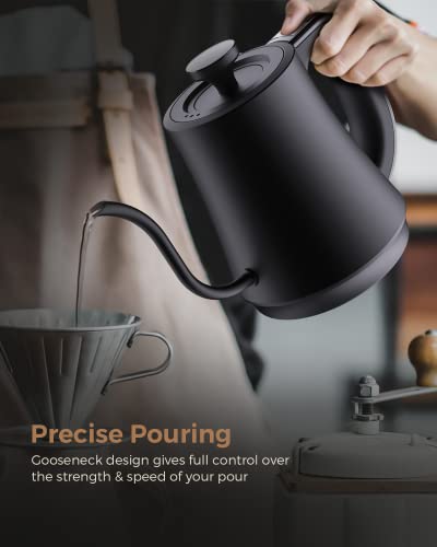 Electric Gooseneck Kettle with Variable Temperature Control,Tea Kettle & Pour Over Coffee Kettle,100% Stainless Steel Inner Lid & Bottom,Quick Heating, Auto Shutoff Anti-dry Protection,1000W-1 L