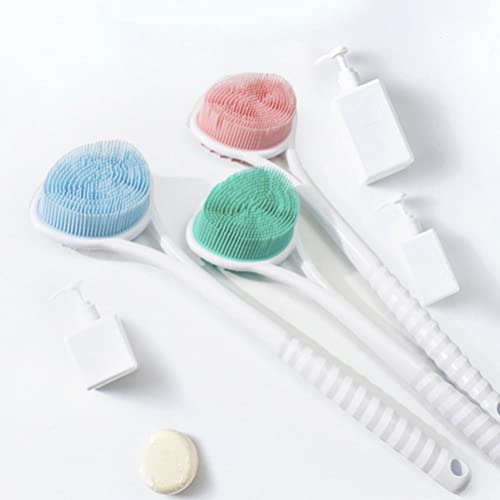 Healifty Bath Scrub Brush Exfoliating Shower Brush Bath Body Brush Handled Back Scrubber Dual-sided Silicone Soft Bath Brush for Wet or Dry Brushing Deep Cleansing and Massage Sky-blue