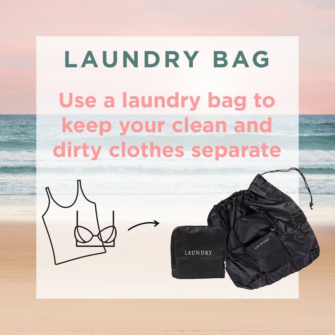 MIAMICA Foldable Travel Laundry Bag, Navy Multi Colored, Wash, Dry, Fold, Repeat, 21β x 22β β Lightweight, Durable Design with Drawstring Closure