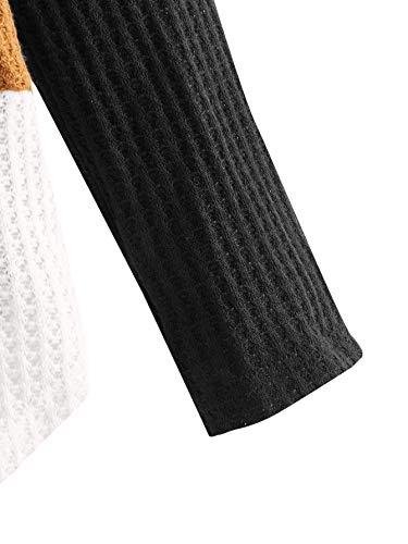 Floerns Women's Plus Size Waffle Knit Shirt Casual Colorblock Long Sleeve V Neck Pullovers Tops Multi 0XL