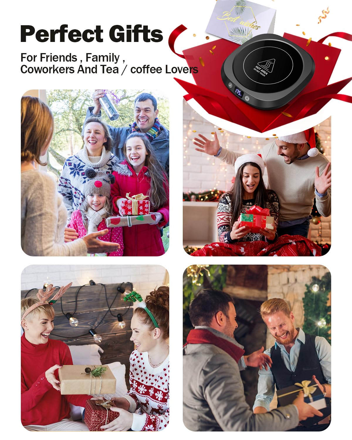 Coffee Mug Warmer -4S Fastest Heating Coffee Cup Warmer for Desk,5 Temp & 1-12H Timer Settings Auto Shutoff Candle Warmer,Ideal Coffee Gift Accessories with Greeting Card Keep Beverages Coffee Warmer