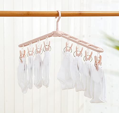 Fineget Folding Travel Shirt Socks Clothes Hangers with Clips Foldable Plastic Shorts Skirt Pants Suit Hangers Non Slip Closet Blue Drying Rack Displays (2 Pack Pink)