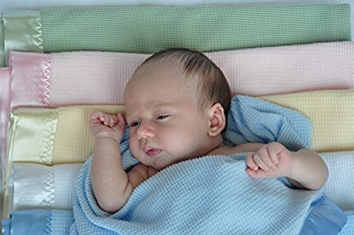 Quadow Thermal Waffle Weave Baby Blanket with Satin Nylon Trim (Ivory)