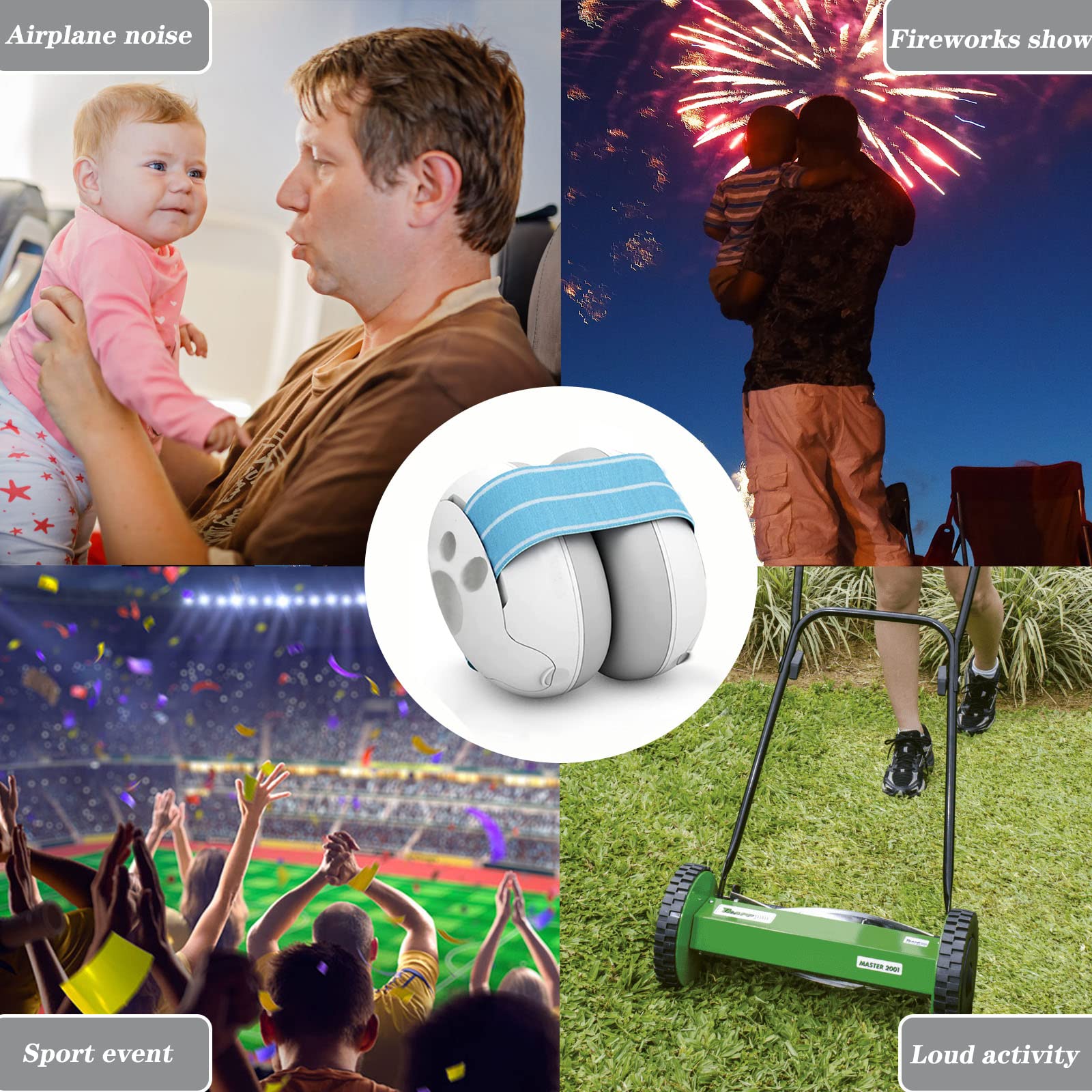 Baby Noise Cancelling Headphones，Baby Ear Protection Ear-Muffs for Newborns Infants and Toddlers, Sleeping Airplanes Fireworks White
