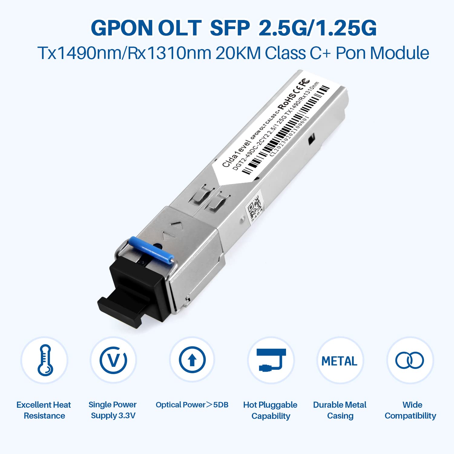 Clda1evel 2.5G/1.25G SFP Transceiver,Gpon OLT Class C+ Pon Module,SFP Single Mode SC Module,Tx1490/Rx1310nm SMF,Compatible with Huawei,Cisco,Microtik