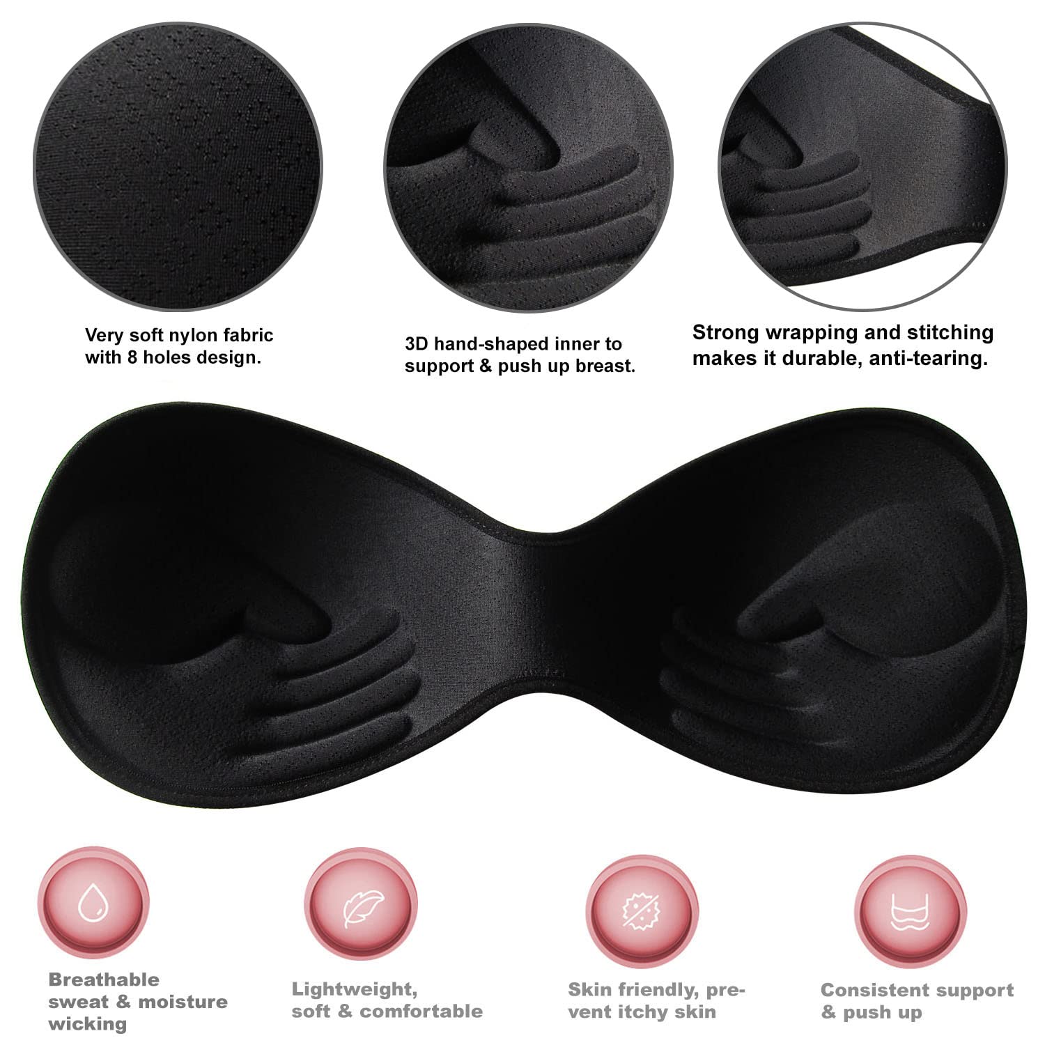 Bellcon womens Pads Inserts Sports Push Up Cups Swimsuit Replacement Bra, Skin+pink, Medium