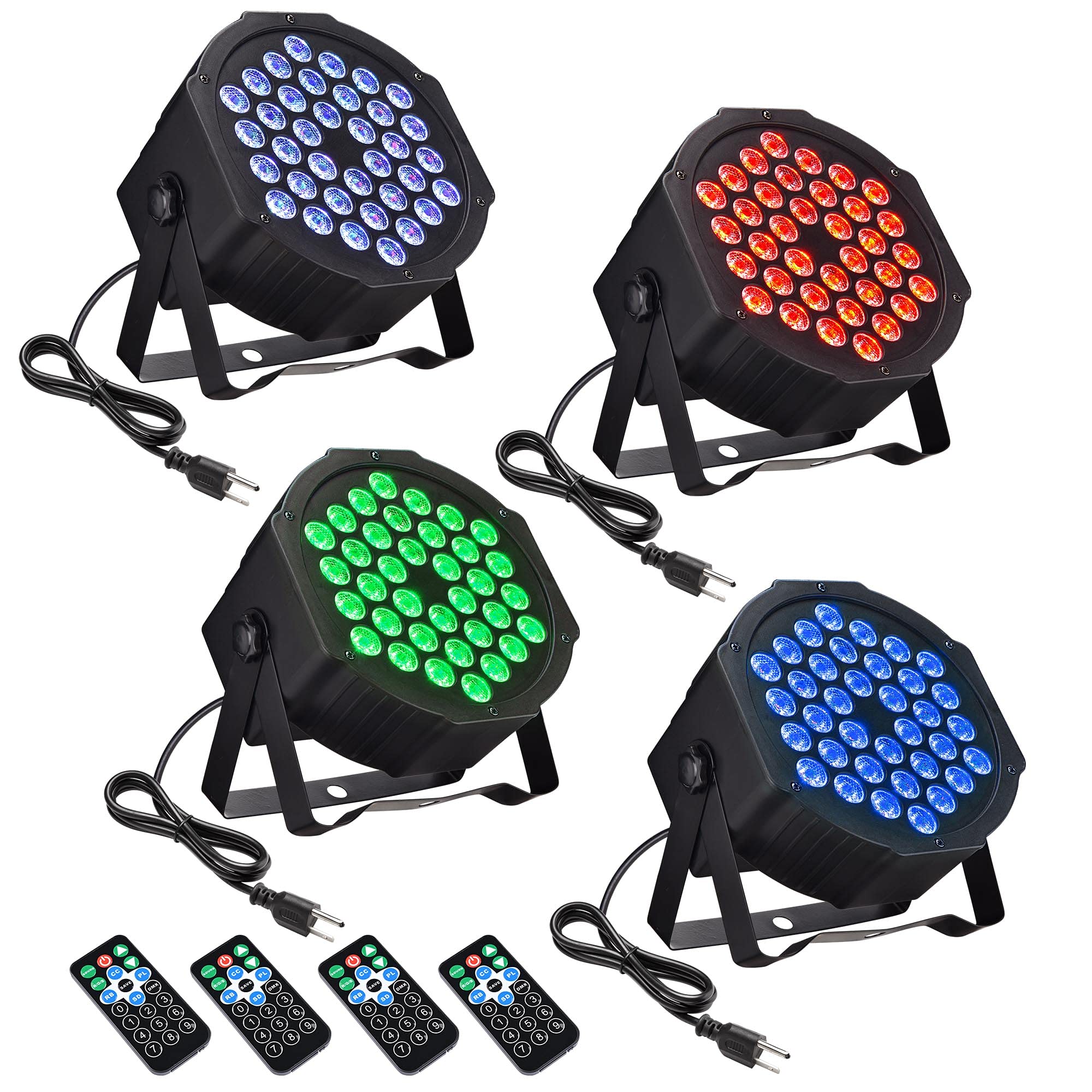 AW 4 Pack 3 in 1 Stage Par Light 36 LED RGB DMX 512 Control Sound Activated DJ Stage Lighting Disco Party Show Club KTV