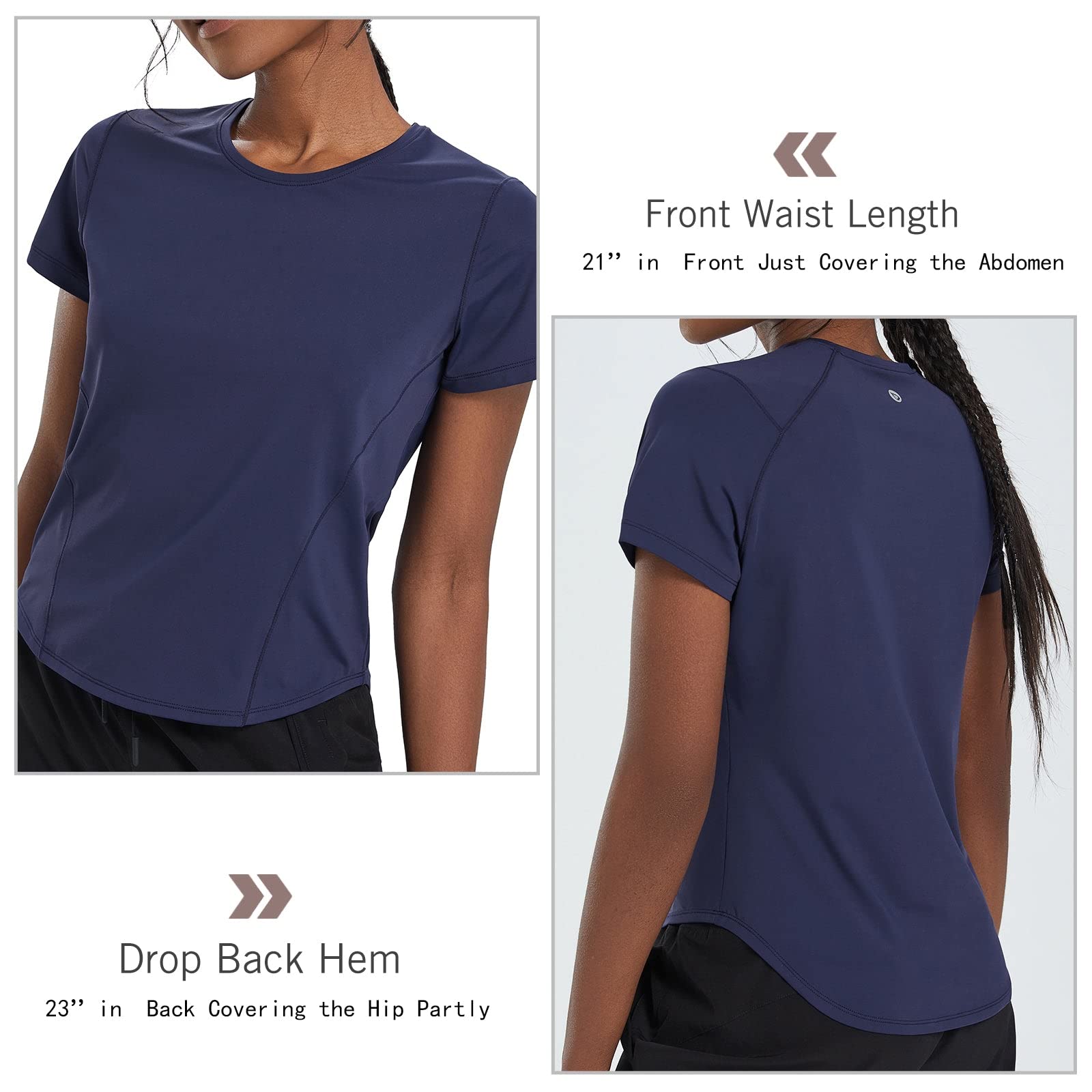 BALEAF Women's Yoga Running Workout T-Shirt Short Sleeve Stretch Soft Lounge Quick Dry Navy L