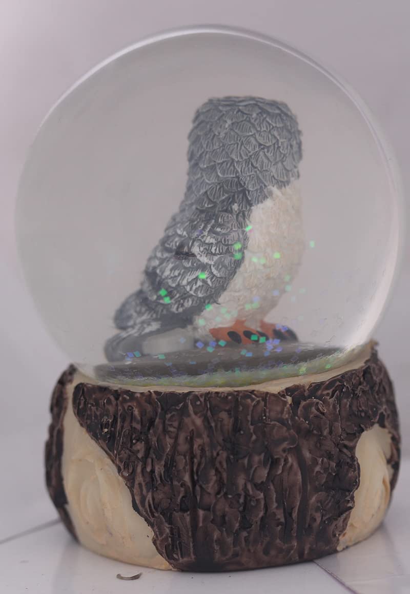 SINGEEK Owl Snow Globe - Hand Painted Owl Figurine Snowglobe, Manual Snowfall 65MM Water Globe Home Office Decor (Gray)