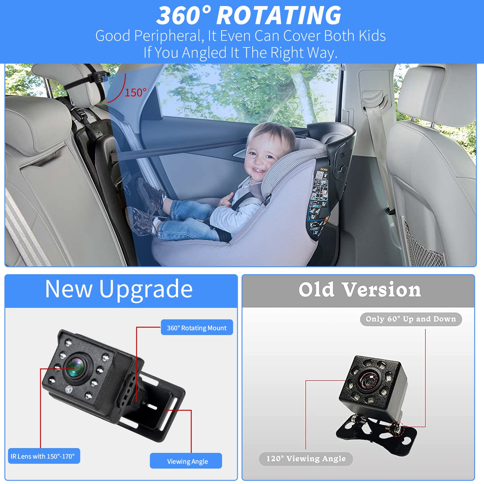 EMSIKC 5 Inch AHD Baby Car Mirror,1080P Sucker Bracket Monitor Display with Infrared Night Vision Function Baby Car Camera,View Infant in Rear Facing Seat with 150°Wide View