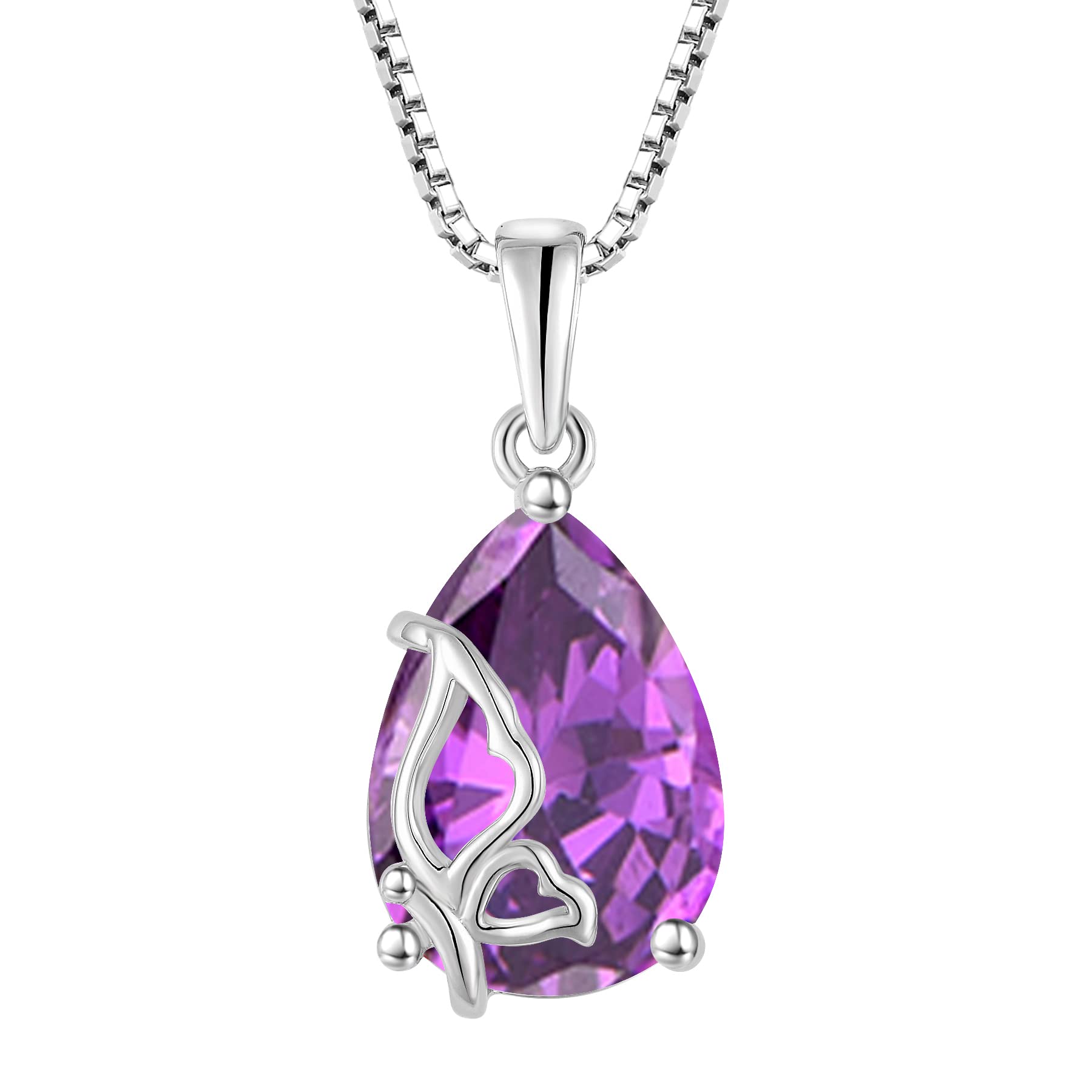 Blaniy February Birthstone Necklace for Women 925 Sterling Silver Amethyst Necklace Butterfly Pendant Birthday Mothers Day Anniversary Christmas Teardrop Butterflies Jewelry Gifts for Her