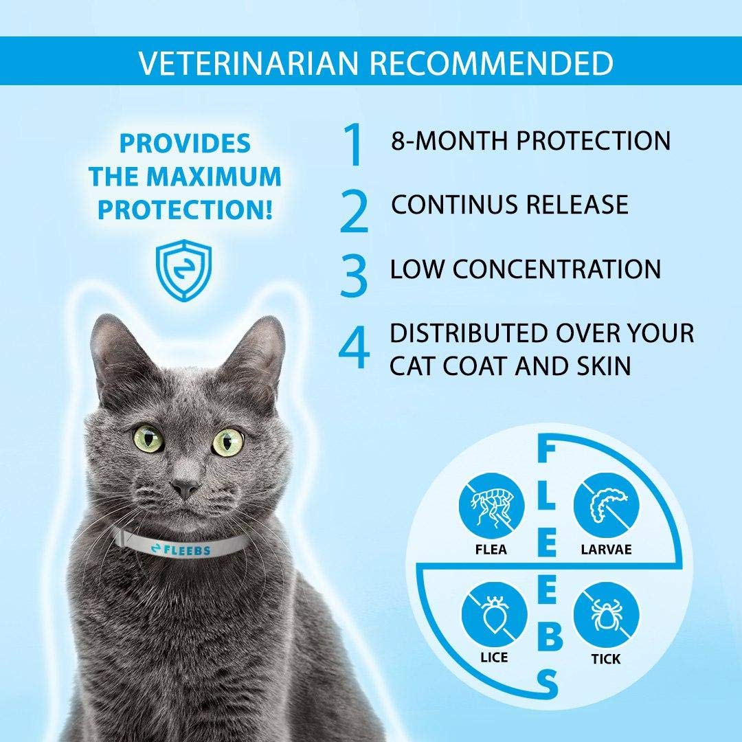Fleebs Cat Flea Collar - 2 Pack Adjustable Tick Collars for Cat Collar with Essential Oils Fits All Cats