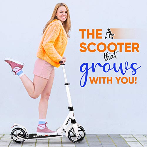 Hurtle Adult Kick Scooter - Folding, Adjustable T-Bar Handlebar, 8 Inch Smooth Gliding Wheels, White