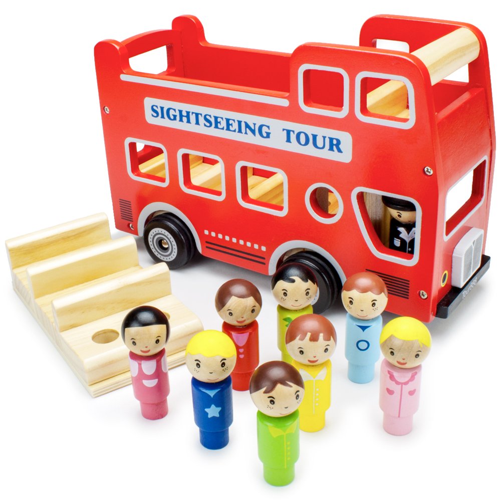 Imagination Generation Wooden Wheels Natural Beechwood Chunky Cars and Vehicles for Children +12 Months | Double Decker Bus