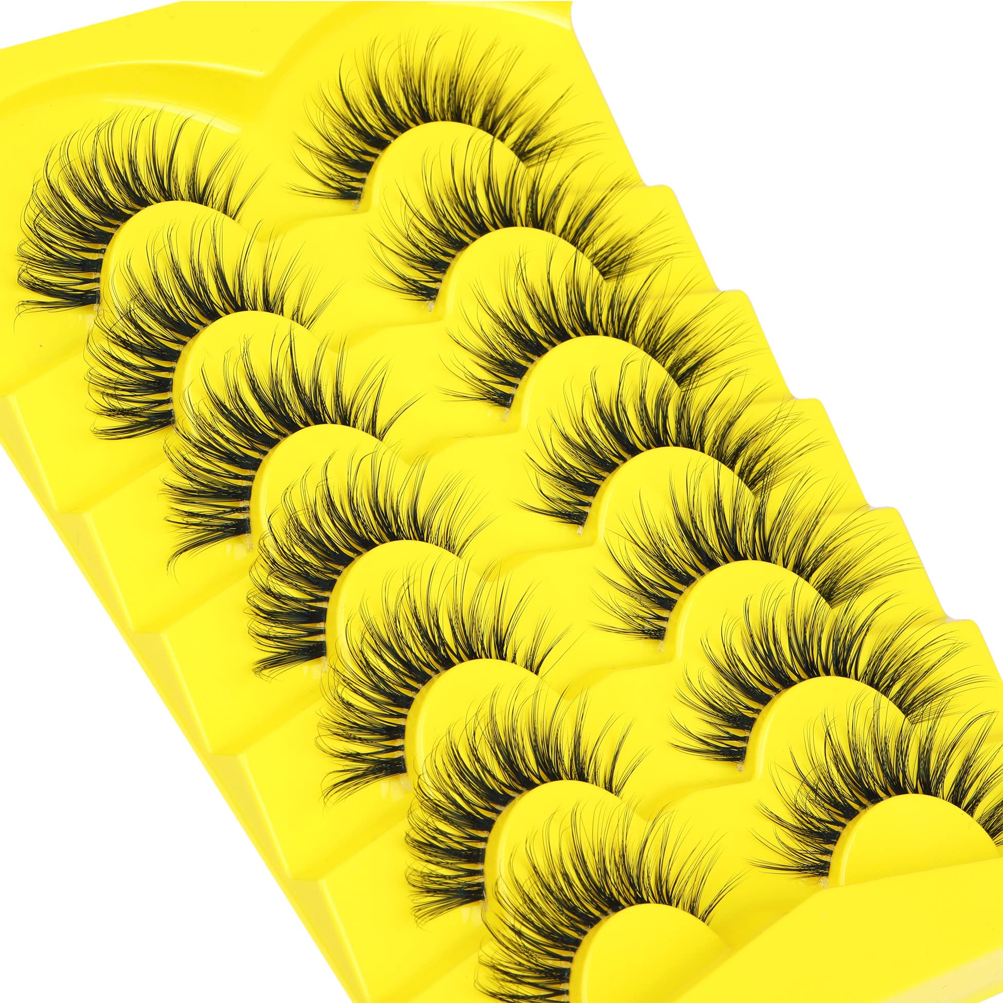 Clear Band Lashes Natural Look False Eyelashes Wispy Fairy Strip Lashes Cat Eye Long Fake Eyelashes 7 Pairs Pack by Pawotence