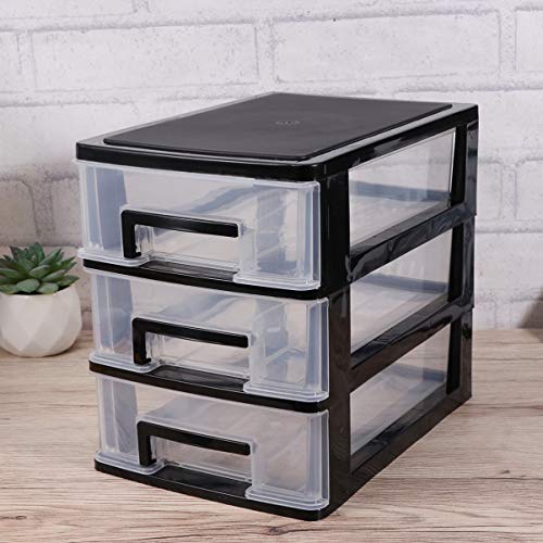 DOITOOL Three- Layer Storage Drawers - Portable Plastic Drawers Organizer - Transparent Kitchen Pantry Storage Cabinet Multifunction Plastic Drawers for Home Office Bedroom(Black