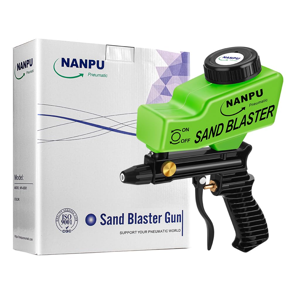 NANPU Air Sand Blaster Gun with Gravity Feed - Ceramic Nozzle, Metal Body | for Paint, Rust Removal, and Glass Etching | Versatile for Aluminum, Sand, Walnut Shells, and Soda Blasting Applications