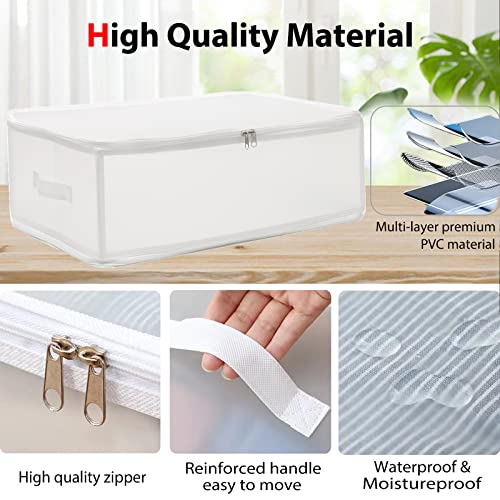 FAOMSEBS Under Bed Storage [Light & No Collapse] Foldable Plastic Storage Box, Healthy & Odorless Material With [Sturdy Handles] Moisture-Proof Bins For Pillow, Coats, Blankets 47L White Translucent