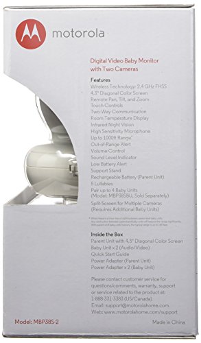 Motorola MBP38S-2 Digital Video Baby Monitor with 4.3-Inch Color LCD Screen and 2 Cameras with Remote Pan, Tilt and Zoom