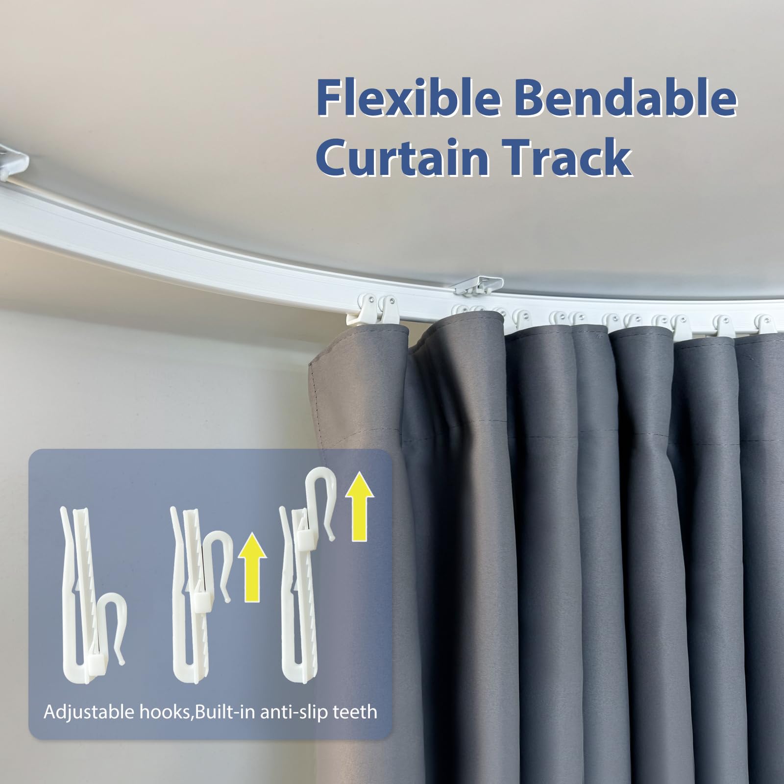 cbsroro Room Divider Curtains Ceiling Curtain Track Sets Blackout Curtains Ceiling Track for Curtain Flexible Track Curtain Extra Wide，W 8.3 x H 7ft 1Panel Grey Curtain and White Track