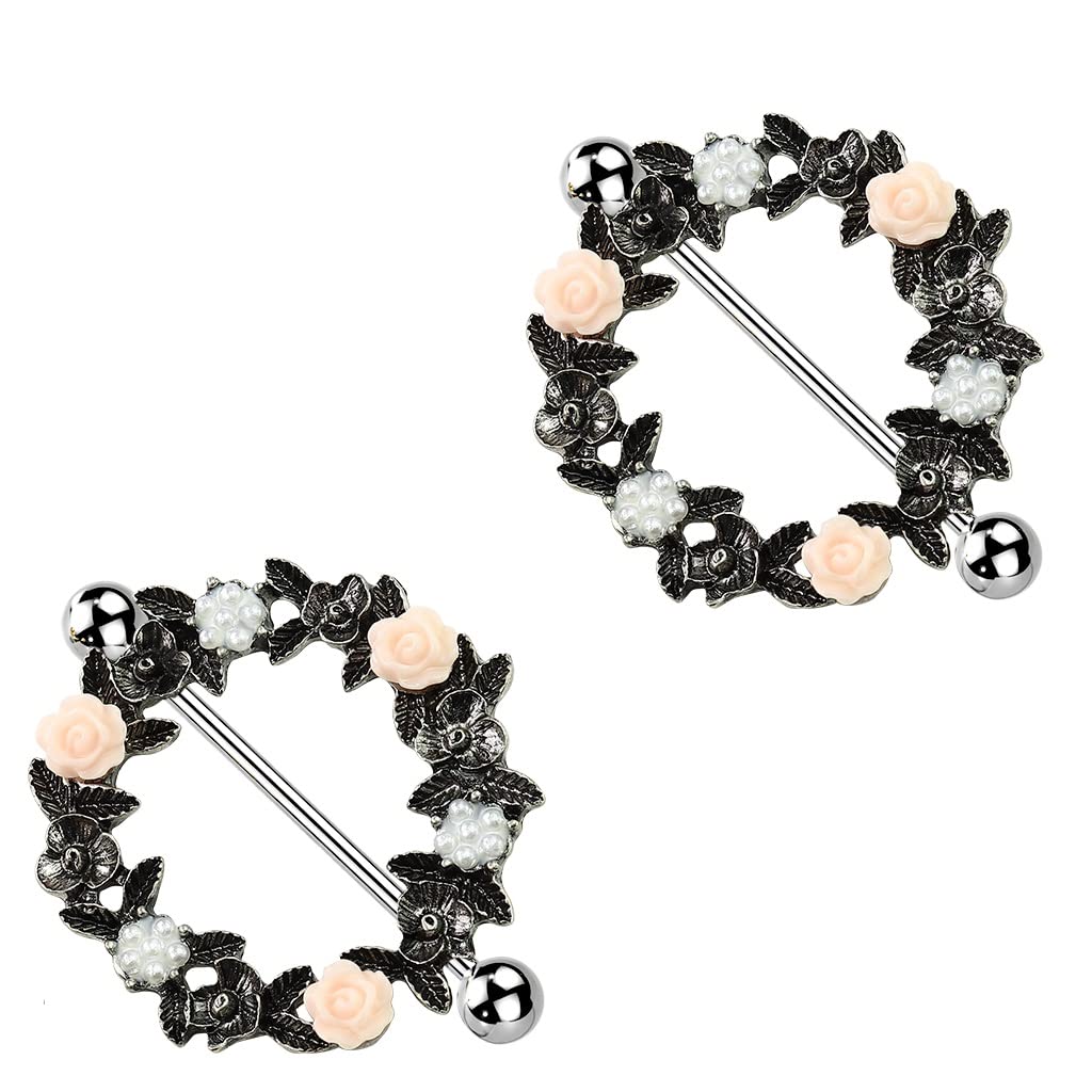 Body Accentz Nipple Bar Floral Wreath 316L Surgical Steel Nipple Shield Ring