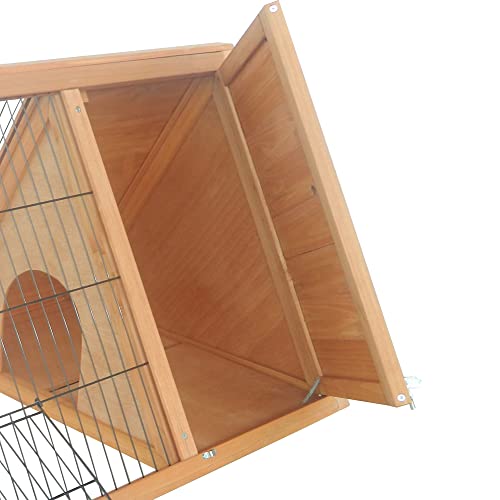 PawHut Outdoor Triangular Wooden Bunny Rabbit Hutch/Guinea Pig House with Run