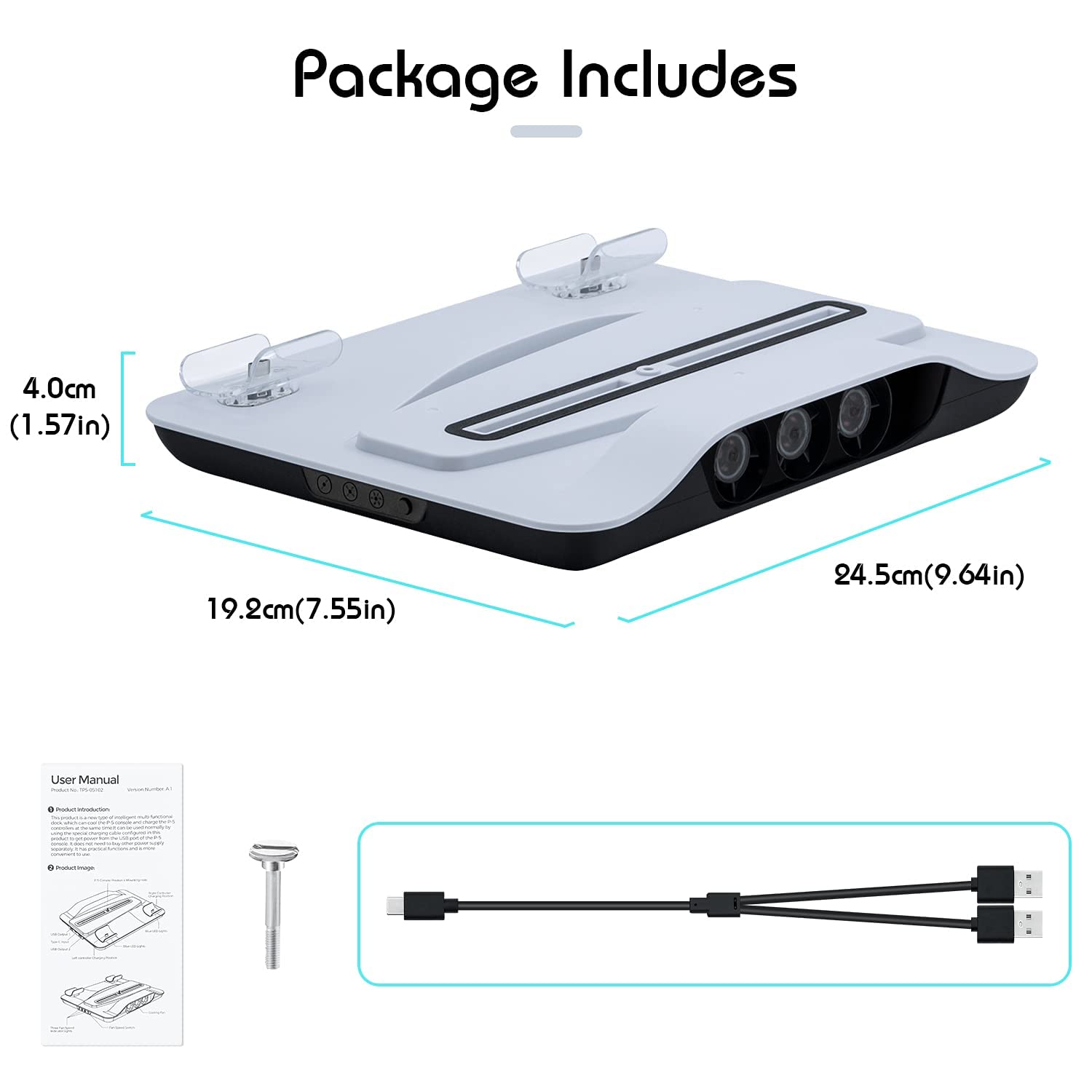 Wigearss Charging Cooling Stand for PS5 Charging Dock with 3 Speed Levels Cooling System for PS5 UHD and Digital Edition Consoles and Controllers - White