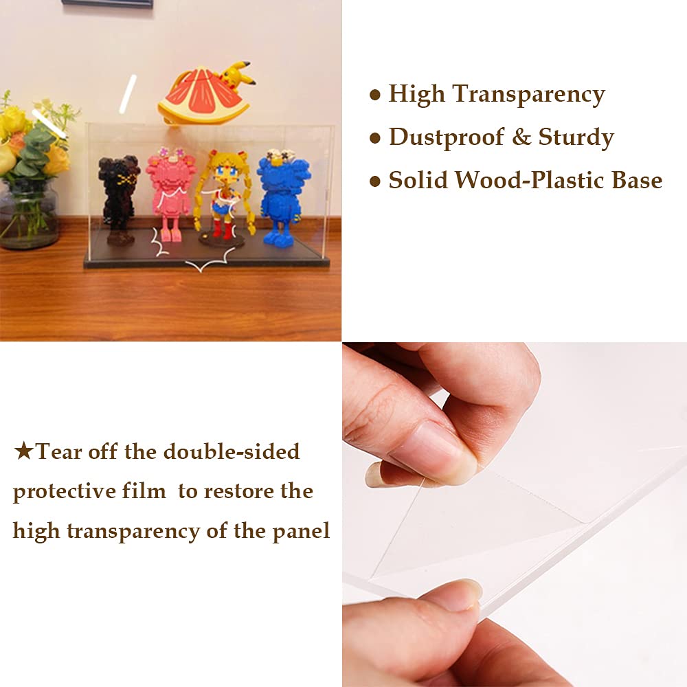 Osegaga Clear Acrylic Display Case with Black Base for Action Pop Figures, Assemble Cube Countertop Box Dustproof for Pop Figures Collectibles Toys,Black, (7.9 x 11.8 x 7.9 inch, 20×30×20cm)