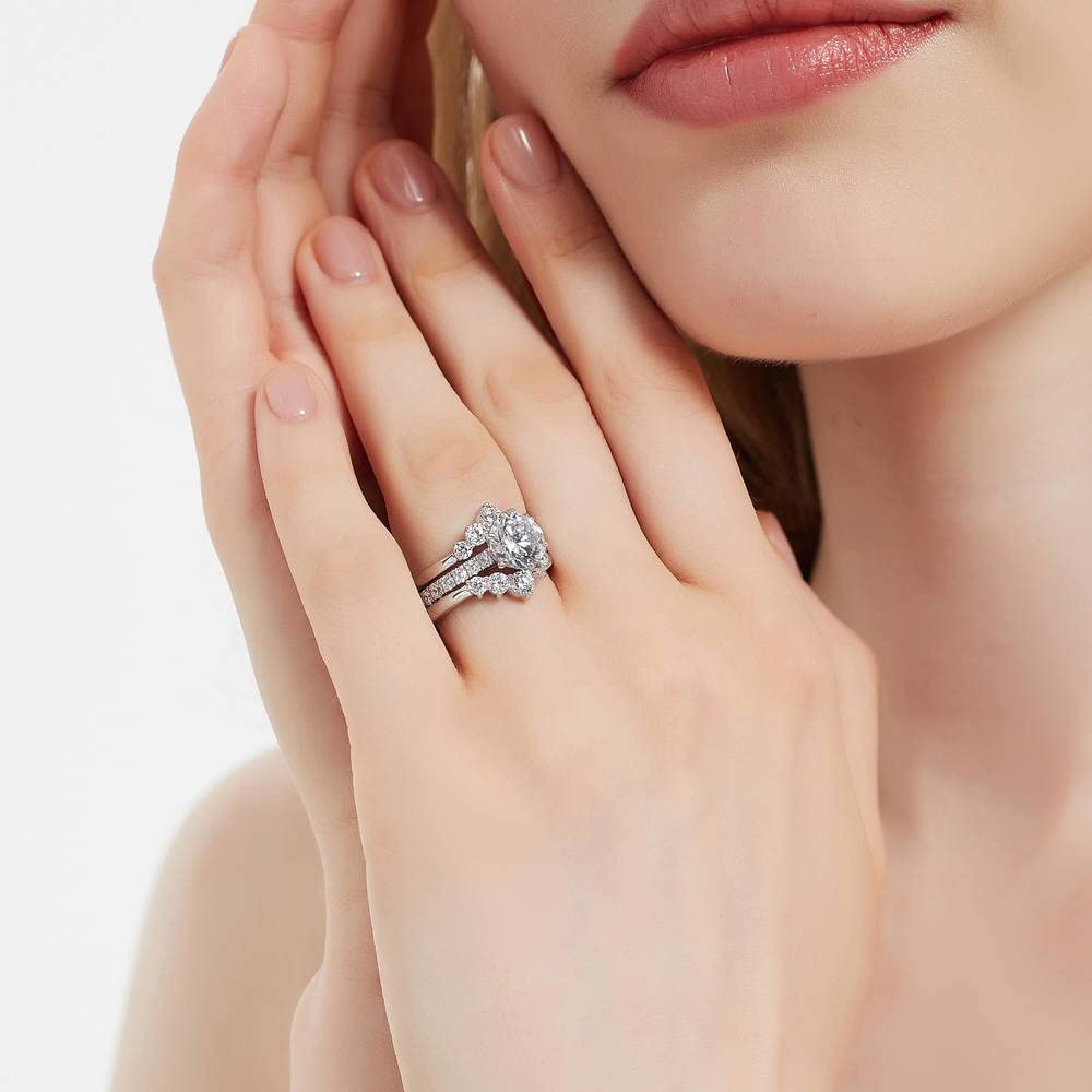 BERRICLE Sterling Silver 5-Stone Wedding Engagement Rings Cubic Zirconia CZ Solitaire Ring Set for Women, Rhodium Plated Size 6