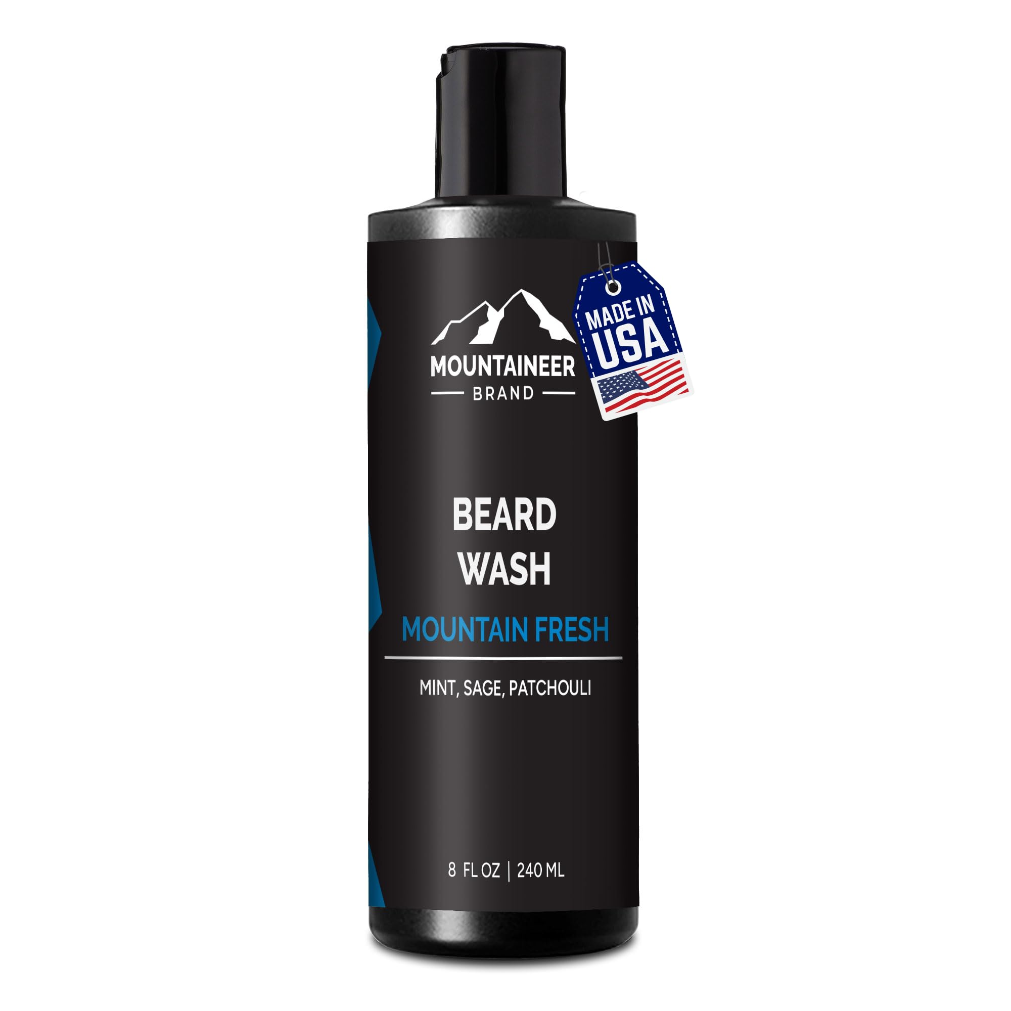 Mountaineer Brand Beard Wash For Men | 100% Natural Beard Shampoo | Thick Cleaning Softening Lather for Hair and Skin | Hydrate and Detangle | Grooming Treatment | Mountain Fresh Scent 8oz