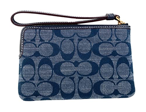 Coach Dempsey Corner Zip Wrtistlet in Signature Chambray (Gold/Denim Multi)