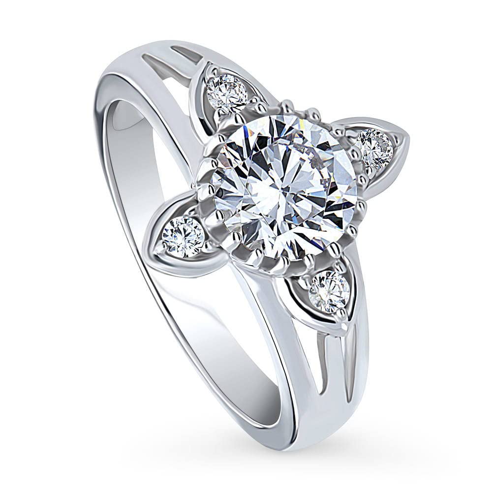 BERRICLE Sterling Silver Flower Cubic Zirconia CZ Fashion Ring for Women, Rhodium Plated Size 7