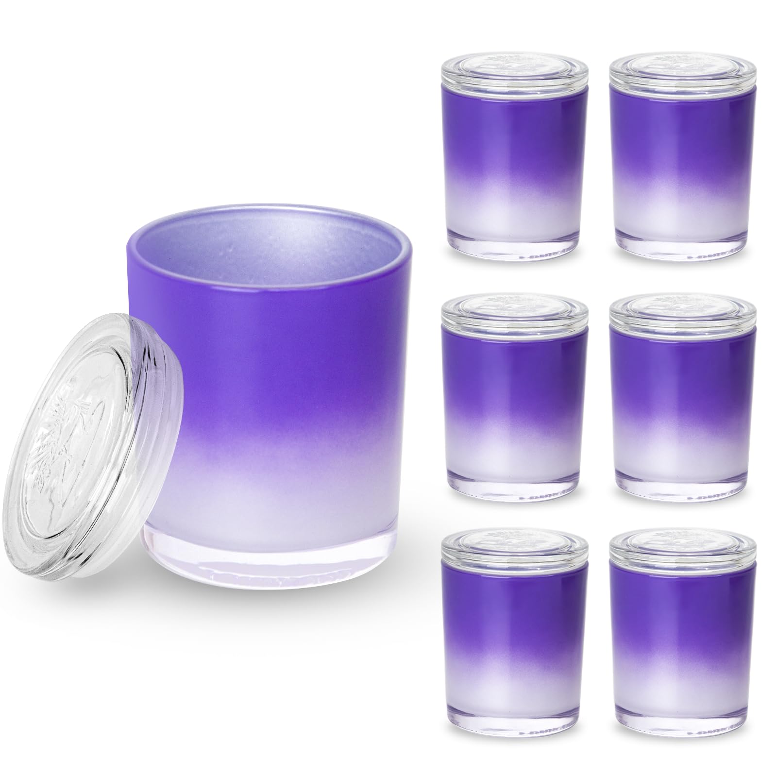 DRUNKEN 6 Pack Candle Glass Jars, 14.4oz Large Purple White Gradient Empty Candle Jars with Glass Lids, Bulk Candle Containers for Making Candles - Dishwasher Safe