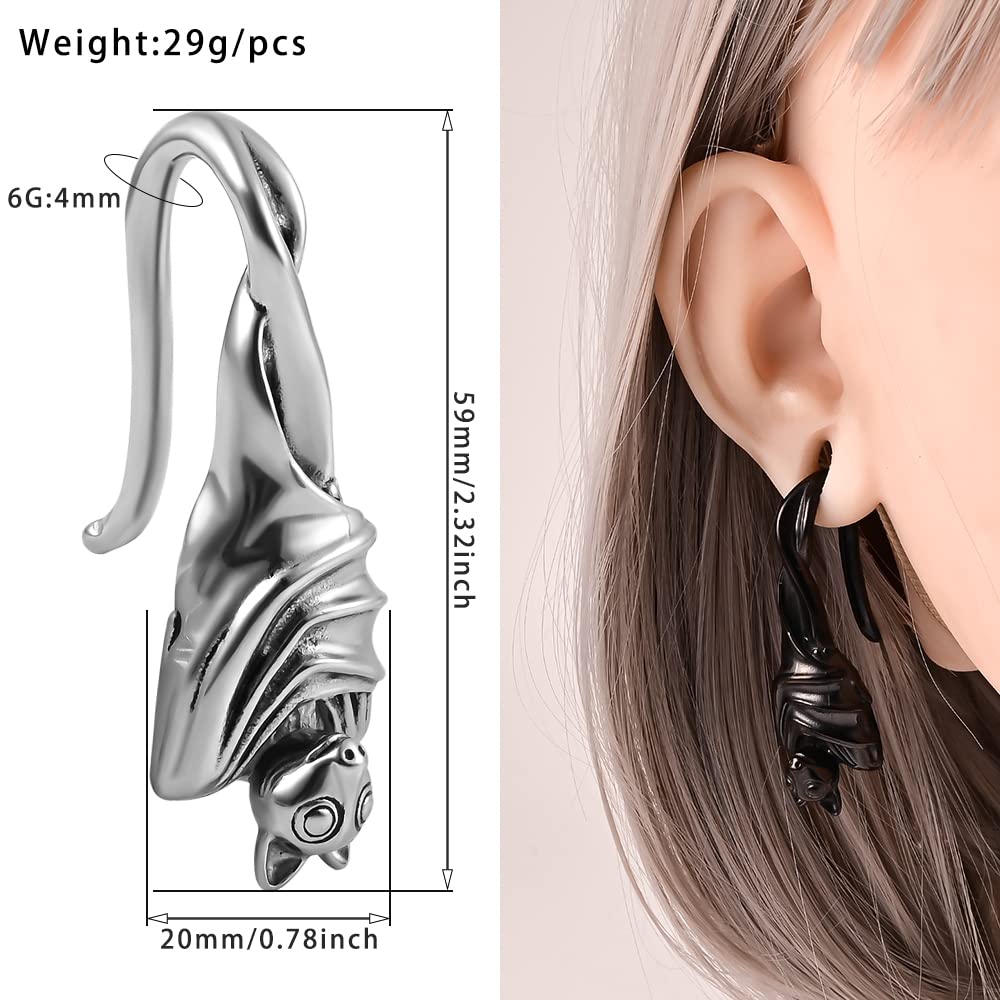 Atomhole 2PCS Bat Ear Weights Hangers 316 Stainless Steel Ear Gauges Hypoallergenic Earrings Expander for Stretching Tunnels Plugs Piercing Body Jewelry
