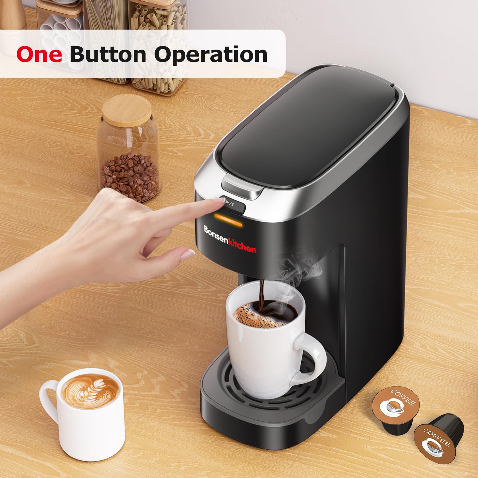 Bonsenkitchen Single Serve Coffee Maker, Coffee Brewer for K Cup Capsule, Fast Brewing Coffee Machine, Space Saving Design, 6 to 12oz Brew Size