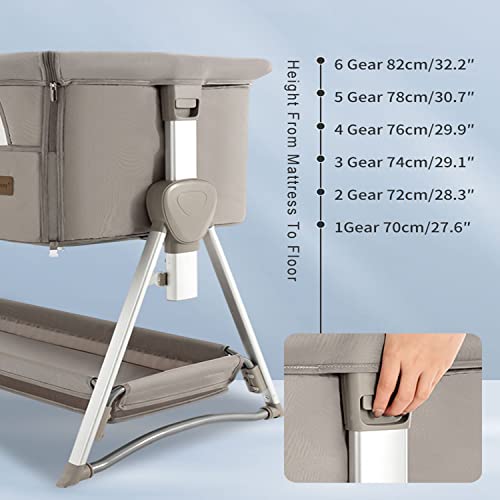 SteAnny Baby Beside Sleeper Rocking Cribs Luxury Newborn Sleeping Bassinet Portable Travel Infant Bed for 0-6M Cradle (Khaki)