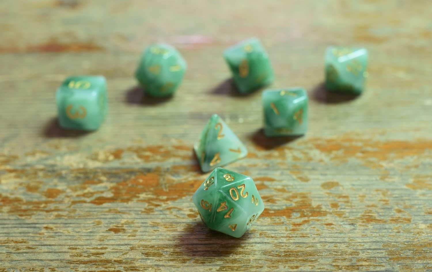 HDdais Polyhedral DND Dice Sets, 7-Die Green D&D Dice for Dungeons and Dragons Pathfinder RPG MTG Table Gaming Dice,Jade Dice (Green)