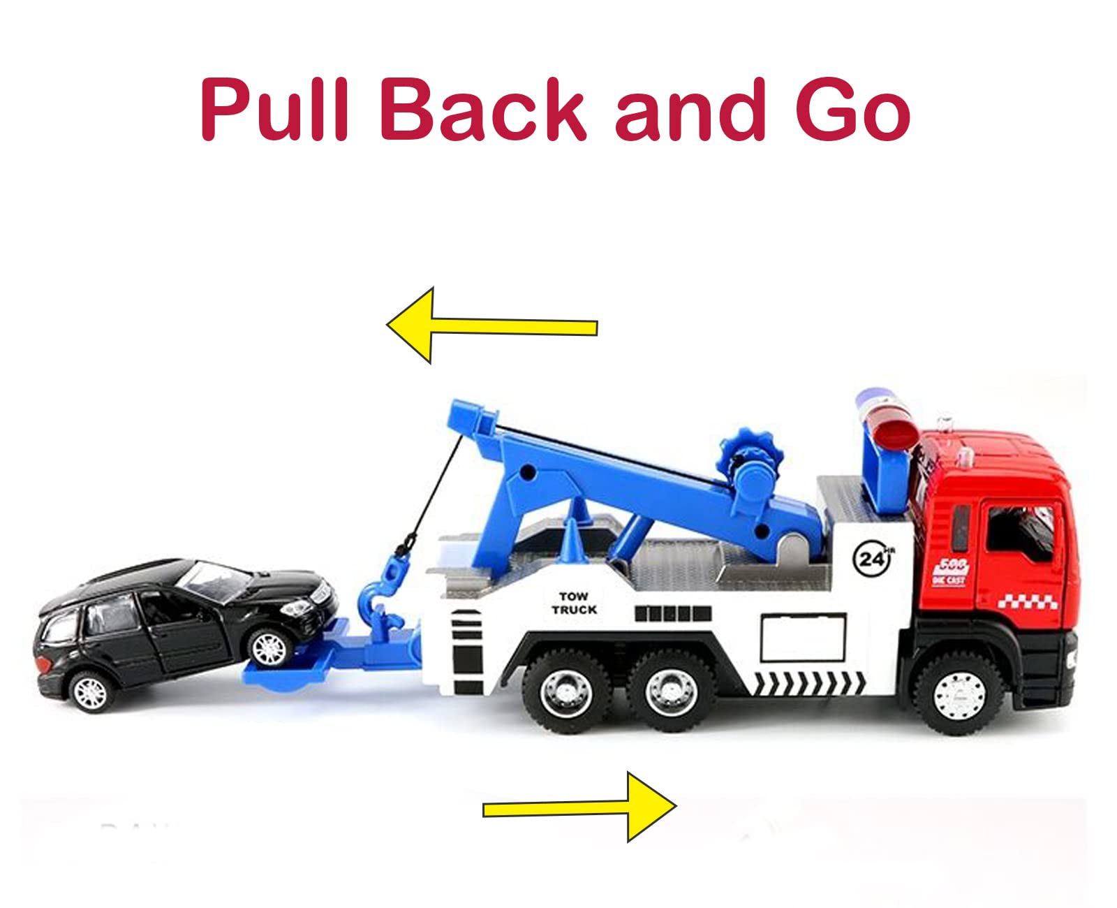 JOYINUS Toy Tow Truck Metal Diecast Truck with Car Pull Back Miniature Toy Trucks with Sound and Light for Boys(with 5 Pcs Traffic Signs)