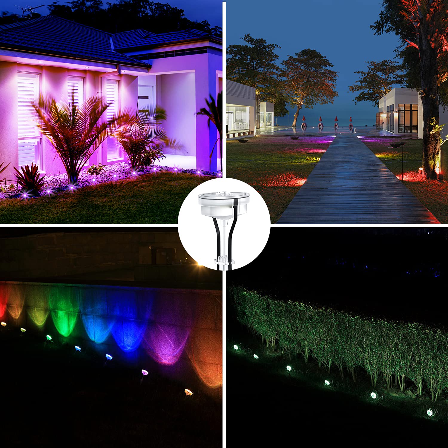 HYDONG Garden Lights Outdoor, 9 LED Bluetooth Control In-Ground Lights, IP65 Waterproof Landscape Lights Pathway Spotlight for Yard Deck Lawn Patio Pathway Walkway (RGB+ Warm White), 2 Pack