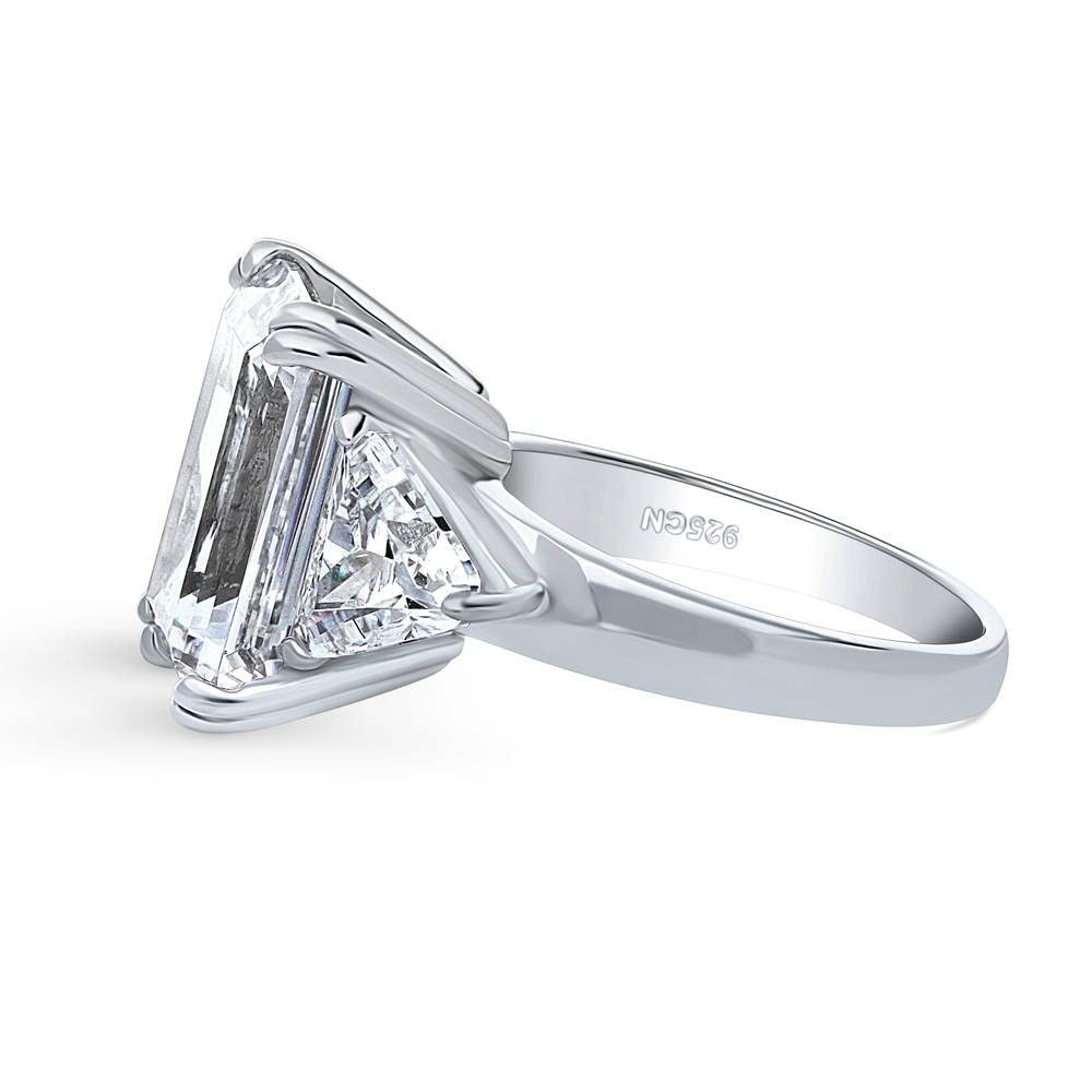 BERRICLE Sterling Silver 3-Stone Wedding Engagement Rings Emerald Cut Cubic Zirconia CZ Statement Cocktail Anniversary Ring for Women, Rhodium Plated Size 7