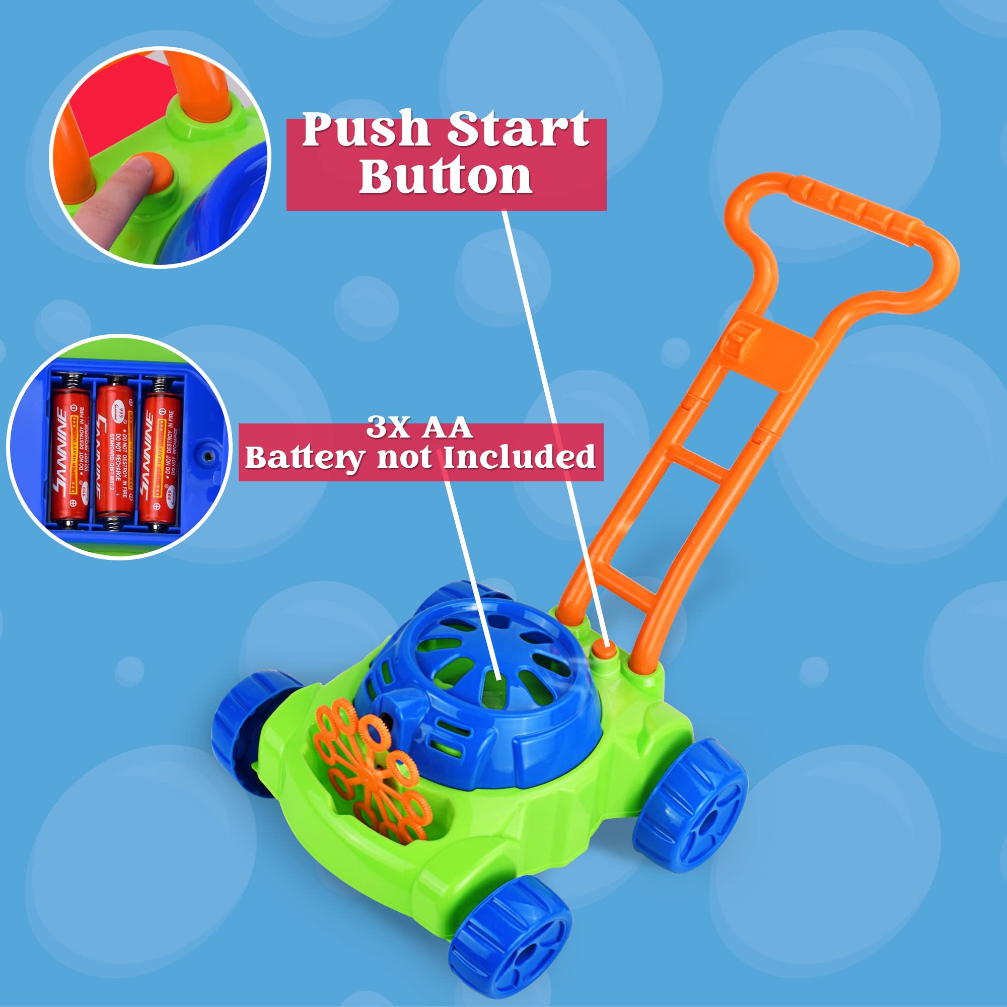 Sloosh Bubble Lawn Mower Machine for Kids,Automatic Bubble Mower with Bubble Solutions, Push Toys for Toddler, Baby Activity Walker for Outdoor, Bubble Maker for Party in Summer Birthday Gift