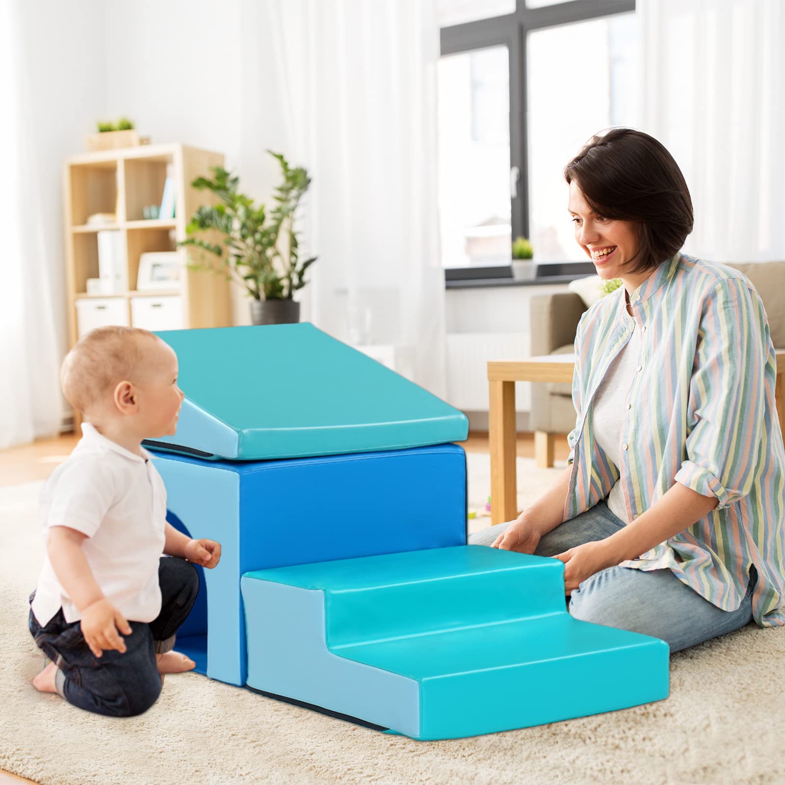JOYMOR Indoor Soft Foam Climber Play Sets, Beginner Toddler Climber with Slide, Stairs and Ramp, Indoor Climbing Toys for Toddlers Kids and Children