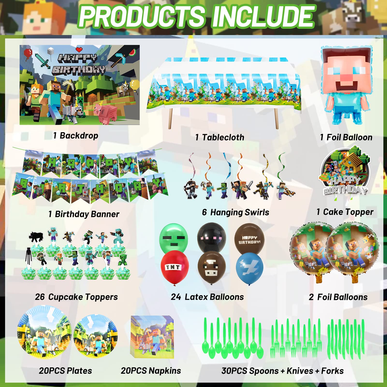 Birthday Party Supplies - Party Supplies Include Banner, Backdrop, Tableware, Cake Toppers, Balloons, Hanging Swirls, Style Decorations