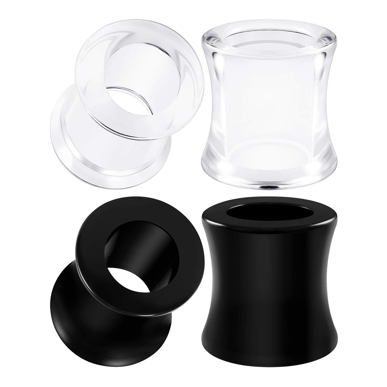 BIG GAUGES 2 Pairs Clear Acrylic Zero Gauge 8mm Transparent Black Double Flared Saddle Piercing Stretcher Ear Flesh Tunnel Plugs BG2148