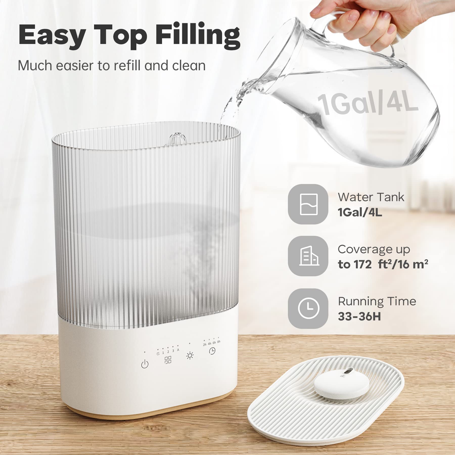 Bedroom Large Room 4L Water Bank for Home Baby Nursery Plants Auto Shut-off Timer Top Fill(1 Gallon Lasts 36 Hours)