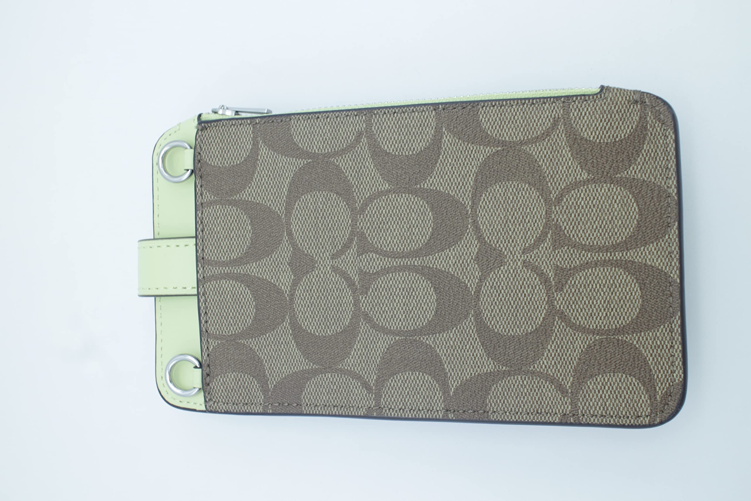 COACH Women's North/South Phone Crossbody (Signature Canvas - Khaki - Pale Lime)
