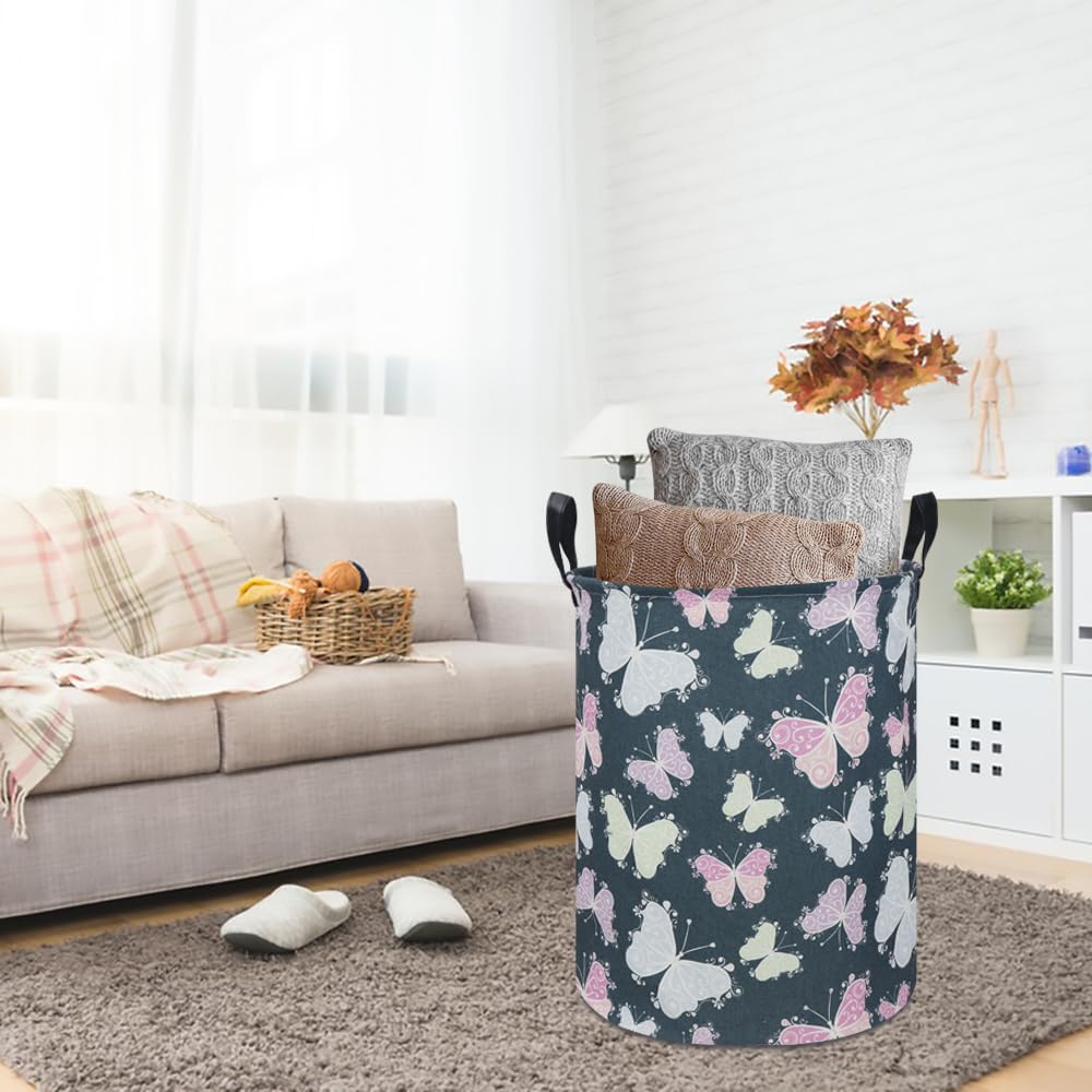 CLOCOR Butterfly Laundry Basket,Waterproof Baby Girls Nursery Hamper, Girls' Room Decor,Kids Toys Storage Bin,Gift Basket(Dream Butterfly