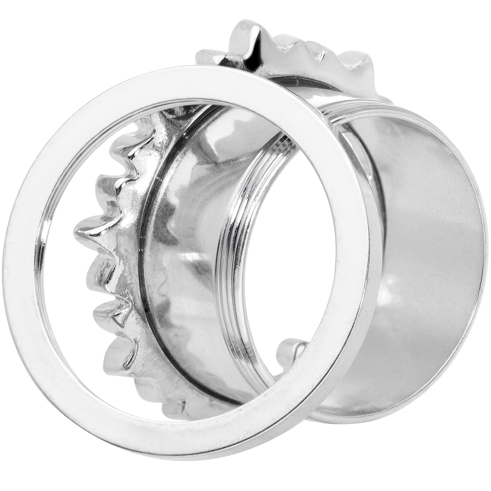 Body Candy 2Pc Womens 316L Steel White Leaves 5/8" Double Flare Screw Fit Tunnel Plug Ear Plug Gauges Set