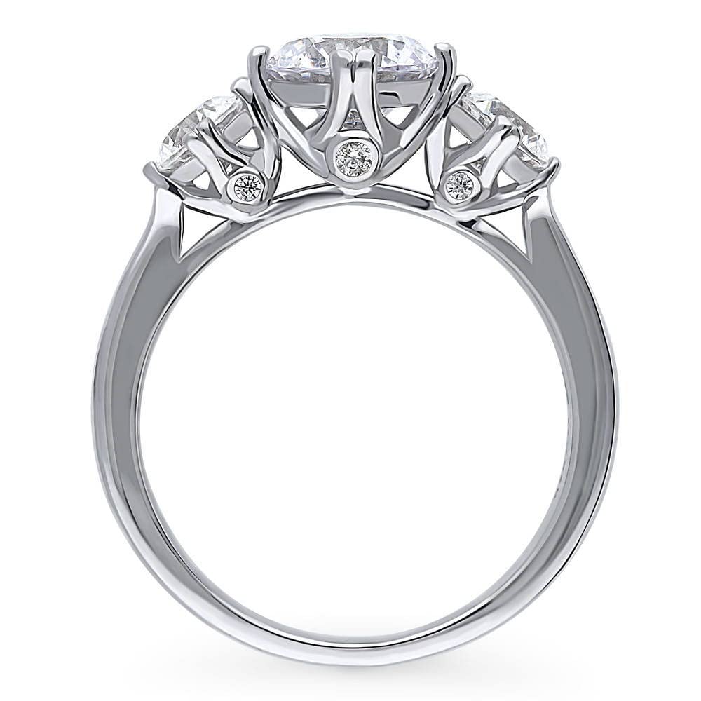 BERRICLE Sterling Silver 3-Stone Wedding Engagement Rings Round Cubic Zirconia CZ Anniversary Ring for Women, Rhodium Plated Size 6